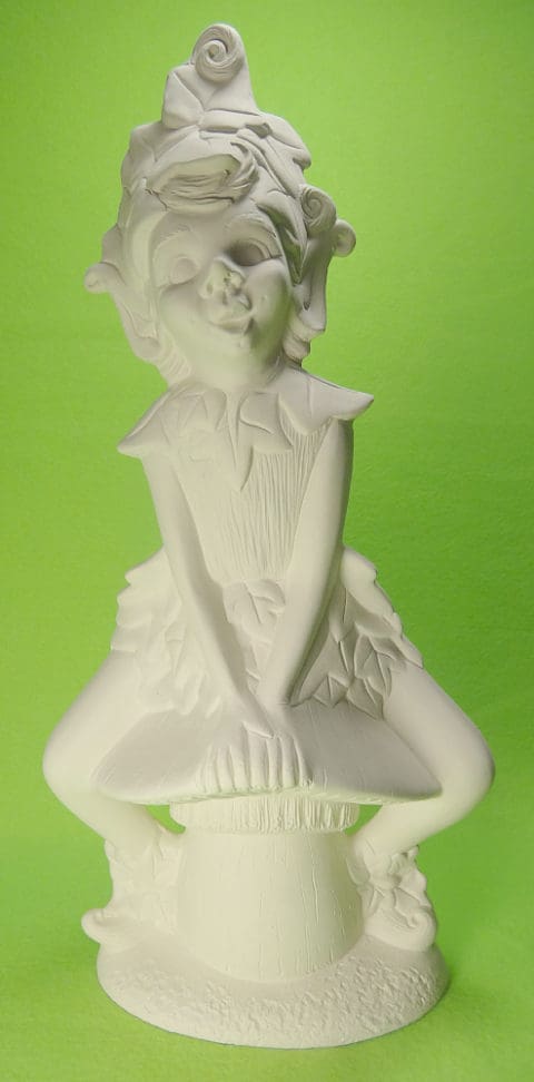 Ceramic Garden Pixies sitting on Mushroom - Paintable Statues